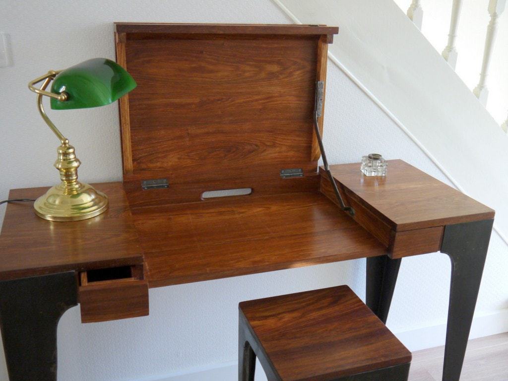 Console de bureau "Gazelle" en bois massif et tôle brute - Africouleur